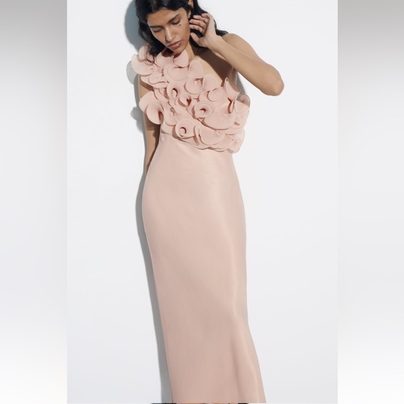 Zara | Dresses | Zara Pink Ruffled Satin Effect Dress | Poshmark